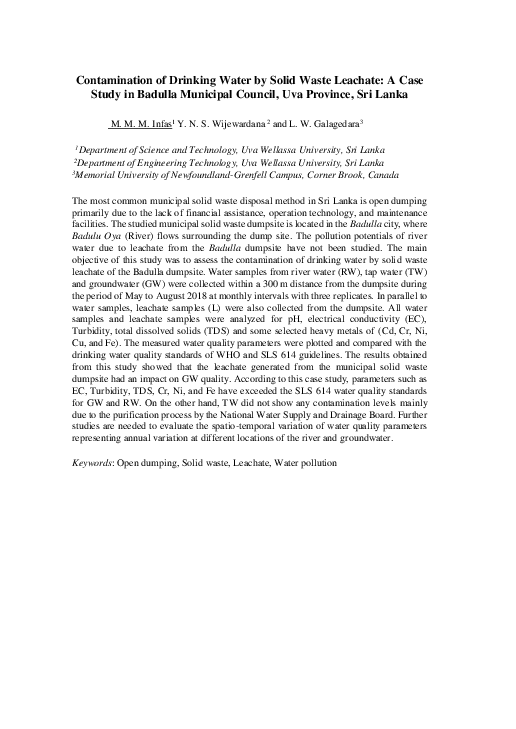 (PDF) Contamination of Drinking Water by Solid Waste Leachate: A Case ...
