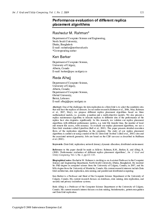 Pdf Performance Evaluation Of Different Replica Placement Algorithms 