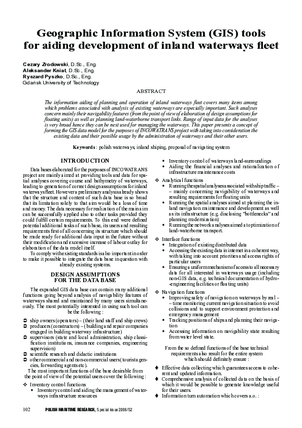 (PDF) Geographic Information System (GIS) tools for aiding development of inland waterways fleet