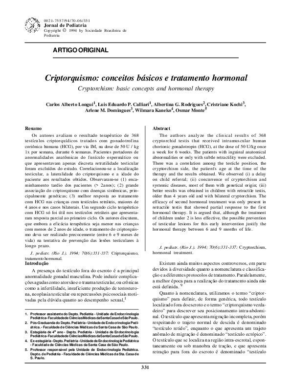 (PDF) Cryptorchism: basic concepts and hormonal therapy