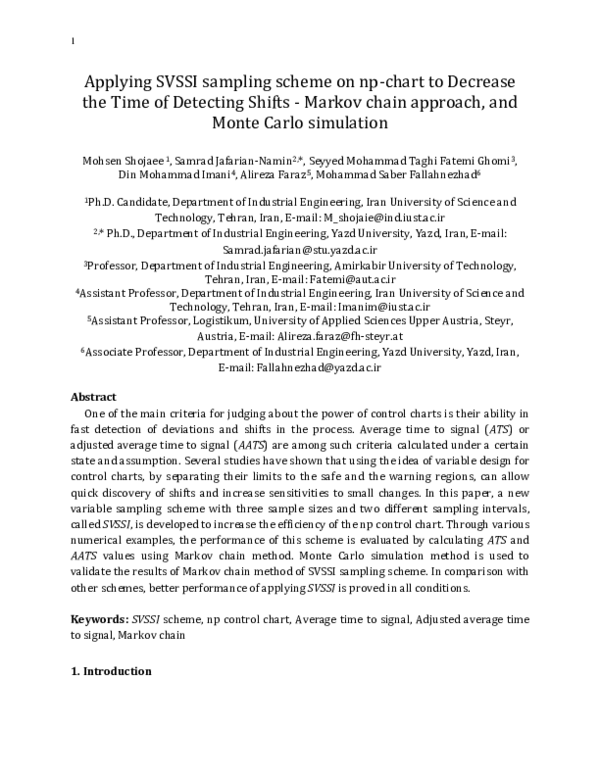 Pdf Applying Svssi Sampling Scheme On Np Chart To Decrease The Time Of Detecting Shifts