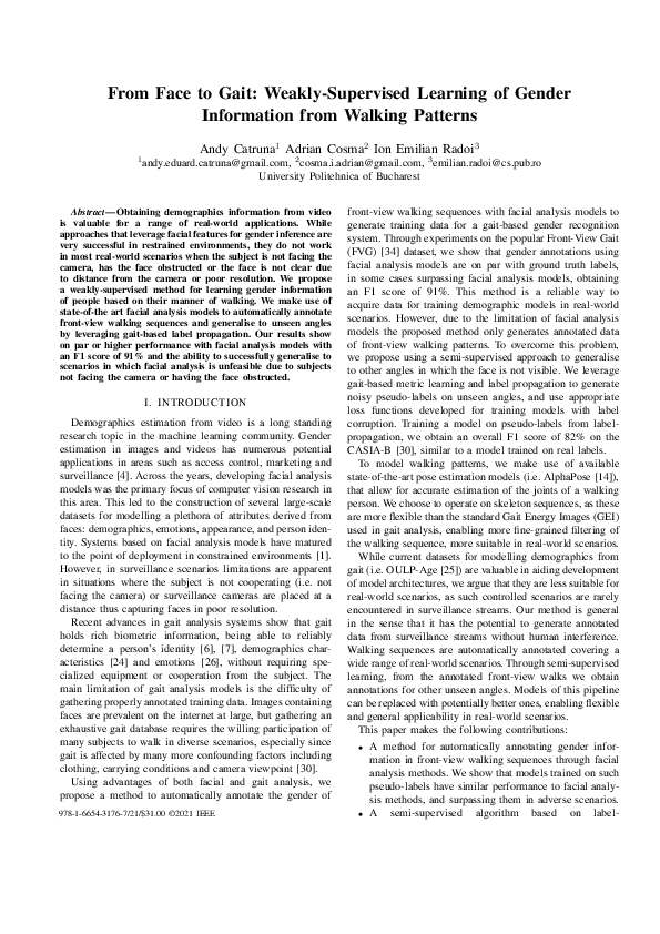 Pdf From Face To Gait Weakly Supervised Learning Of Gender