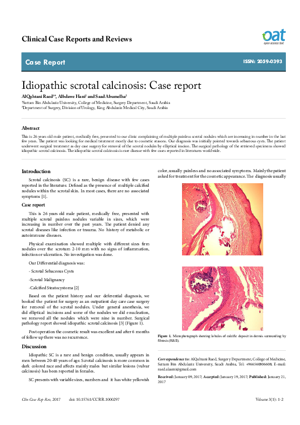 Pdf Idiopathic Scrotal Calcinosis Case Report Ionica Radulescu