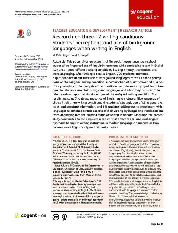 (PDF) Research on three L2 writing conditions: Students’ perceptions ...