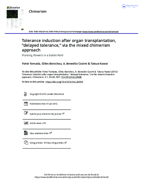 (PDF) Tolerance induction after organ transplantation, “delayed ...