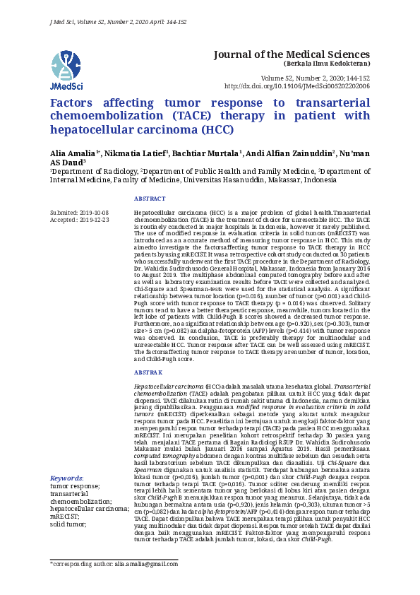 (PDF) Factors affecting tumor response to transarterial chemoembolization (TACE) therapy in ...