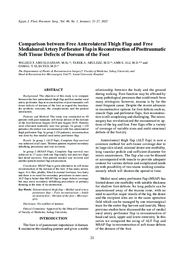 (PDF) Comparison between Free Anterolateral Thigh Flap and Free Medial ...