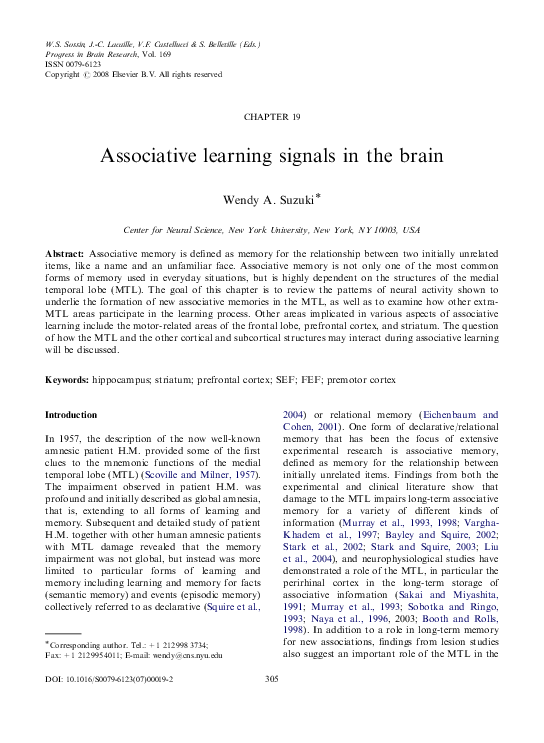 (PDF) Associative learning signals in the brain