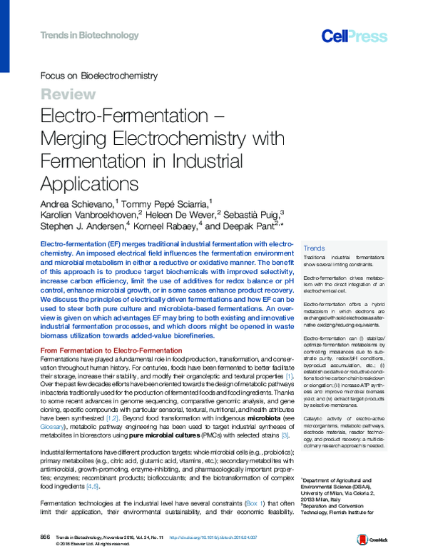 (PDF) Electro-Fermentation - Merging Electrochemistry with Fermentation in Industrial Applications