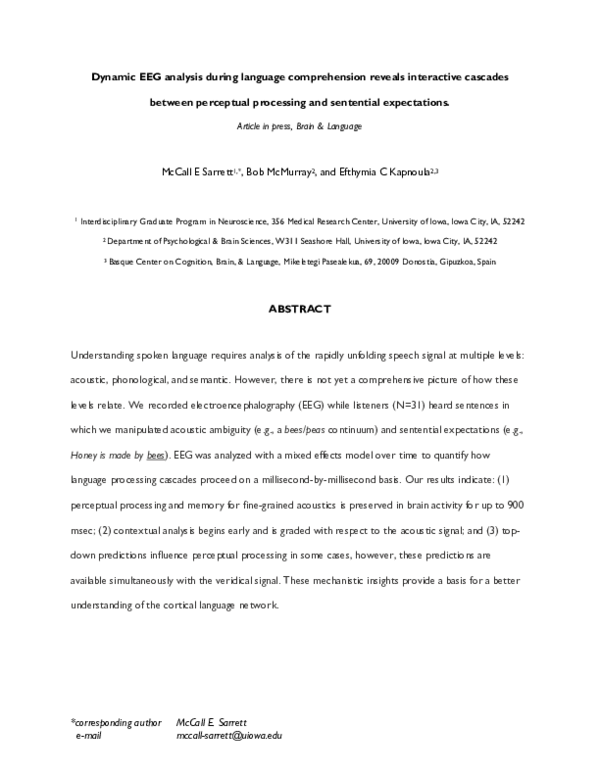 (PDF) Dynamic EEG analysis during language comprehension reveals interactive cascades between ...