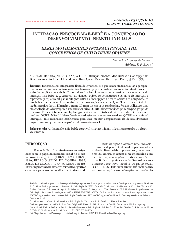 (PDF) Early Mother-Child Interaction and the Conception of Child Development