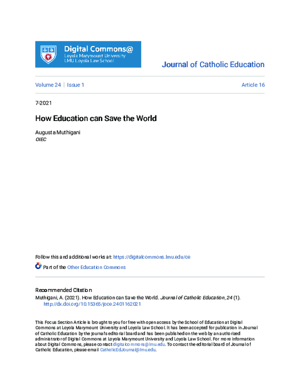 (PDF) How Education can Save the World