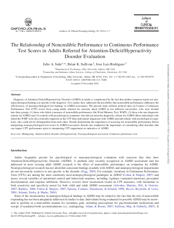 (PDF) The Relationship of Noncredible Performance to Continuous ...