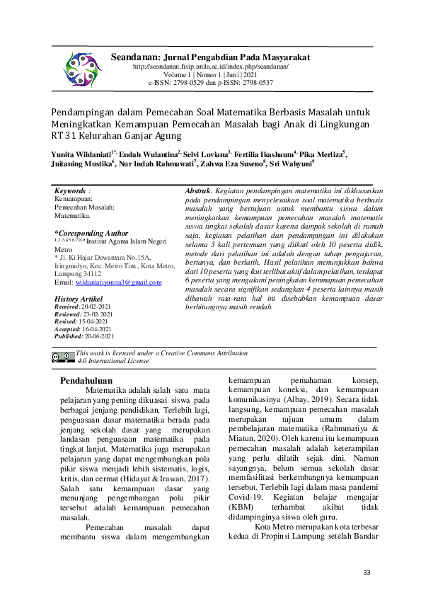 (PDF) Pendampingan Dalam Pemecahan Soal Matematika Berbasis Masalah Untuk Meningkatkan Kemampuan ...