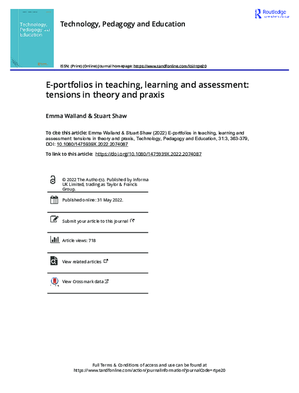 (PDF) E-portfolios in teaching, learning and assessment: tensions in theory and praxis