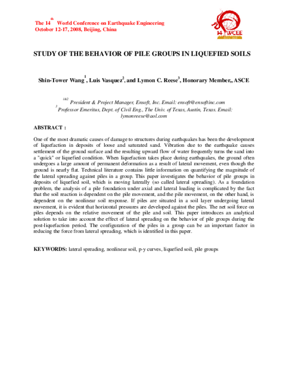 (PDF) Study of the Behavior of Pile Groups in Liquefied Soils