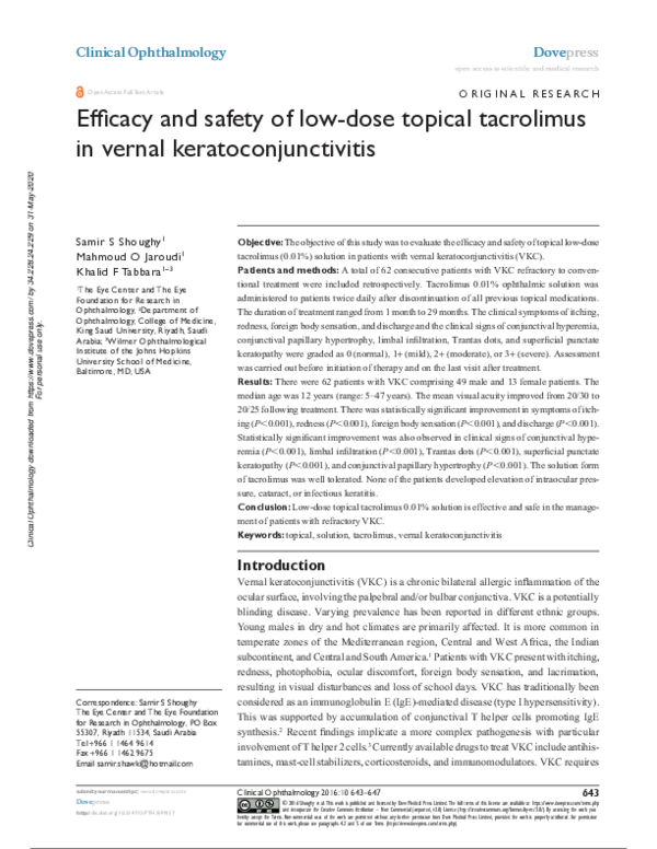 (PDF) Efficacy and safety of low-dose topical tacrolimus in vernal ...
