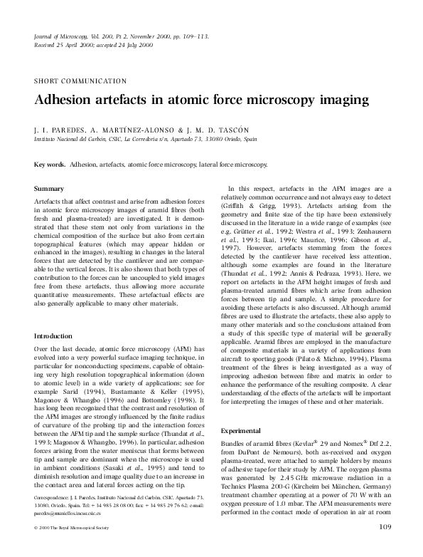 (PDF) Adhesion artefacts in atomic force microscopy imaging