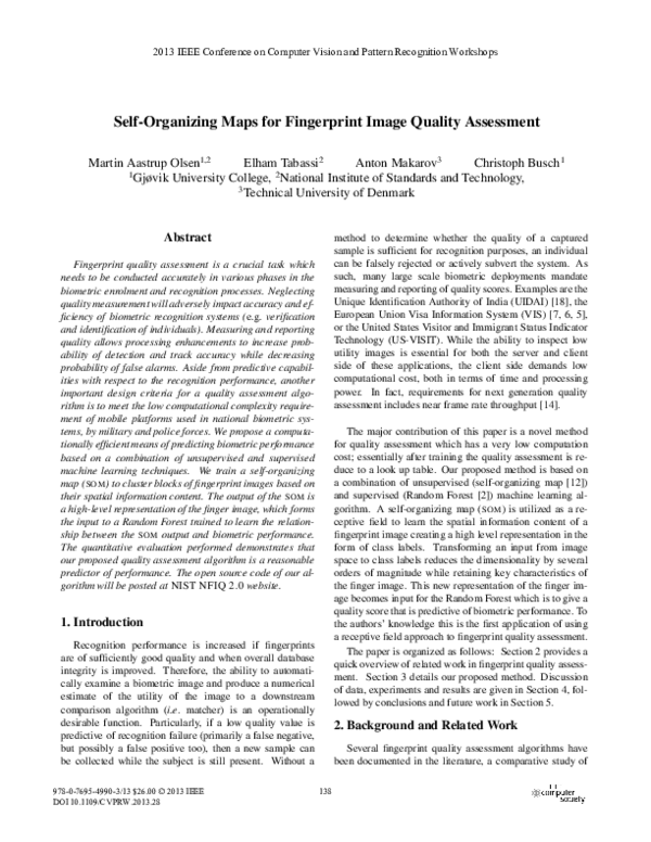 (PDF) Self-Organizing Maps for Fingerprint Image Quality Assessment