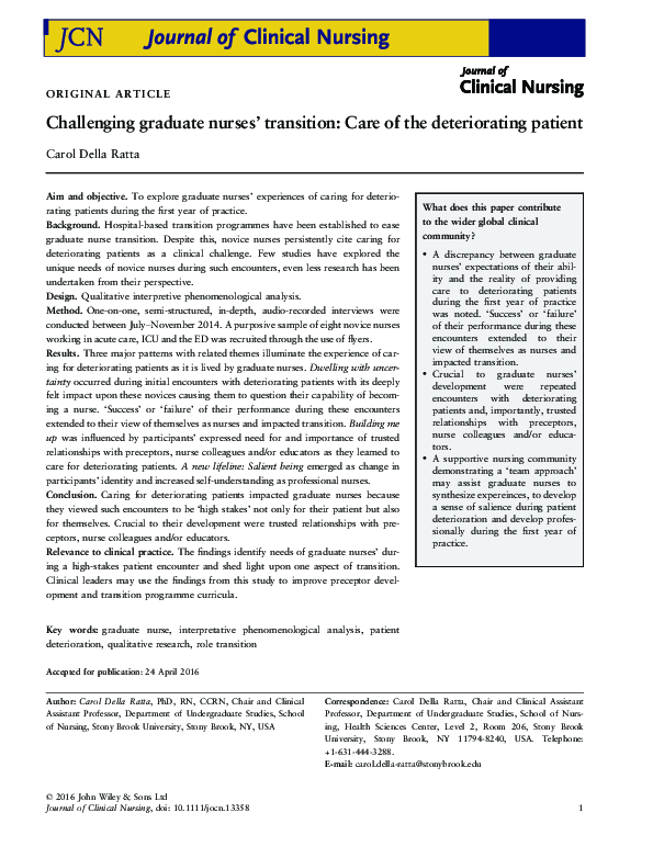 (PDF) Challenging graduate nurses' transition: Care of the ...