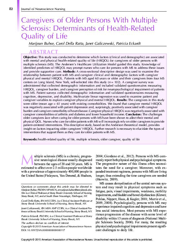 (PDF) Caregivers of Older Persons With Multiple Sclerosis