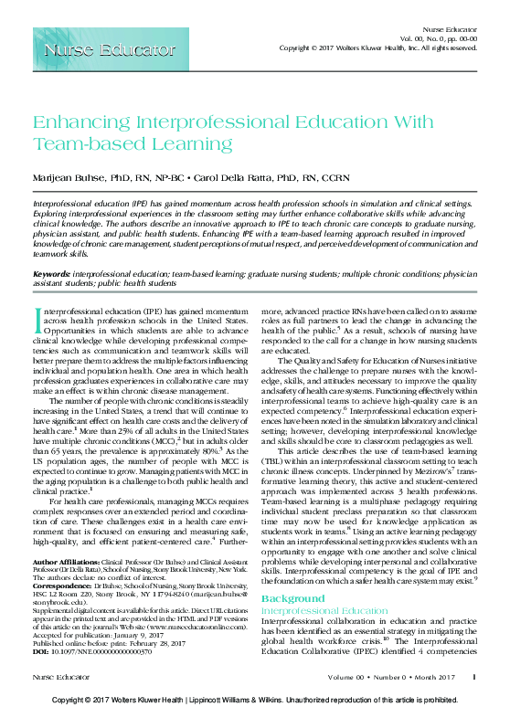 (PDF) Enhancing Interprofessional Education With Team-Based Learning