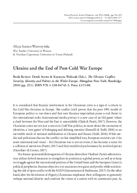 (PDF) Ukraine and the End of Post-Cold War Europe