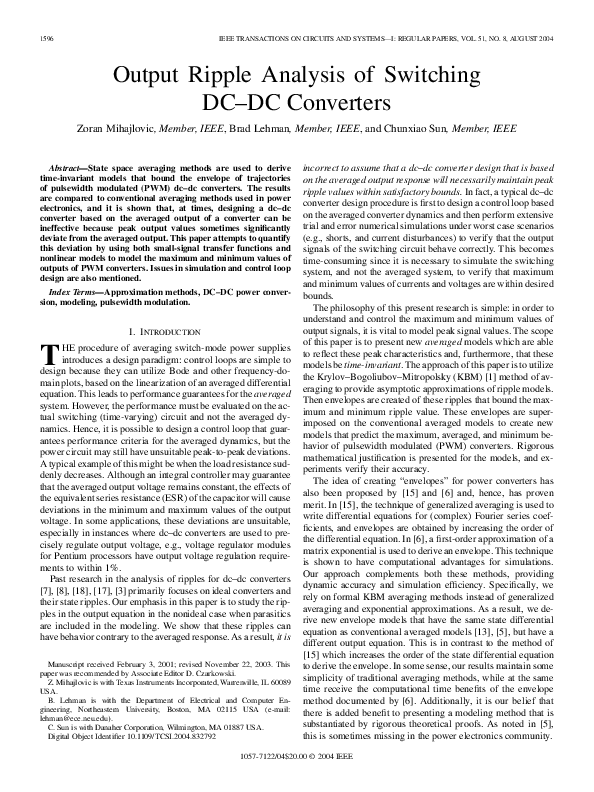 (PDF) Output Ripple Analysis of Switching DC–DC Converters