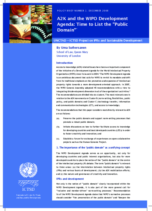 (PDF) A2K and the WIPO Development Agenda: Time to List the Public ...