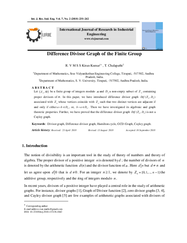 (PDF) Difference divisor graph of the finite group