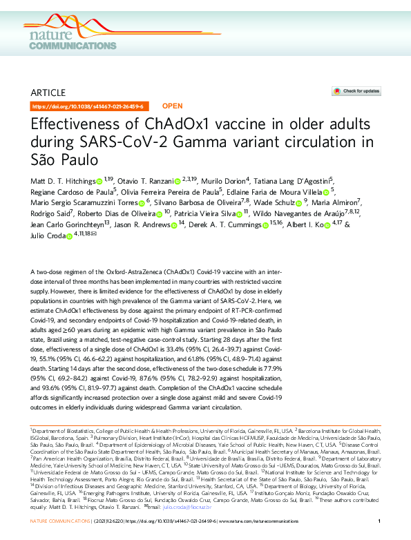 (PDF) Effectiveness of ChAdOx1 vaccine in older adults during SARS-CoV ...