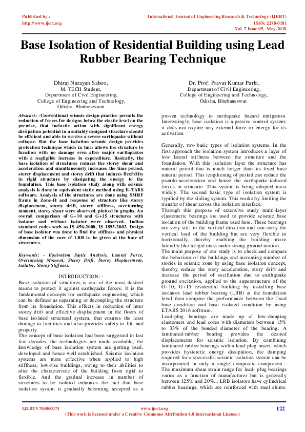 (PDF) Base Isolation of Residential Building using Lead Rubber Bearing Technique