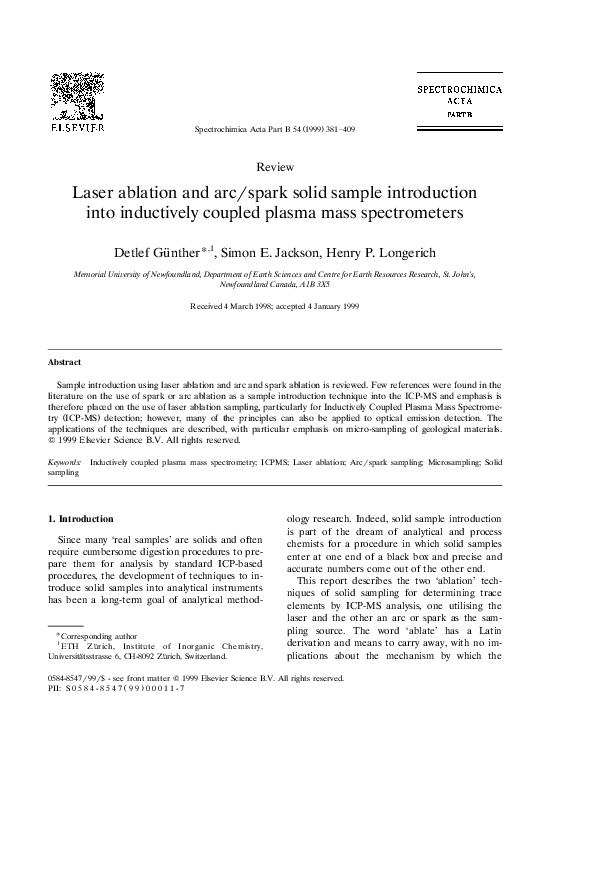 Pdf Laser Ablation And Arc Spark Solid Sample Introduction Into