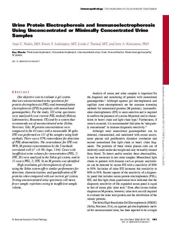 (PDF) Urine Protein Electrophoresis and Immunoelectrophoresis Using ...