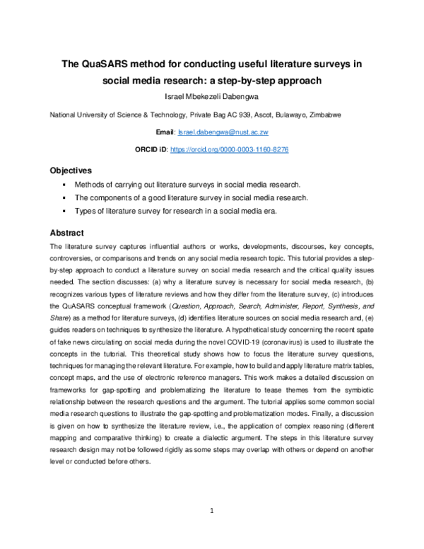 (PDF) The QuaSARS method for conducting useful literature surveys in ...