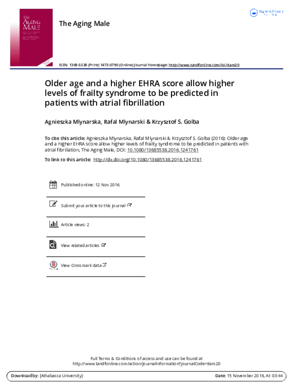 (PDF) Older age and a higher EHRA score allow higher levels of frailty ...
