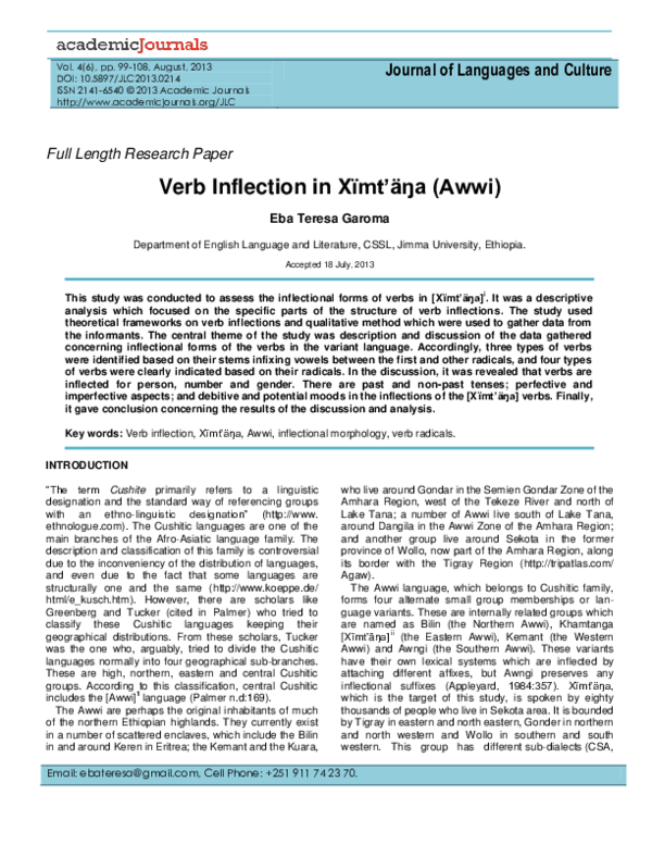 (PDF) Verb Inflection in Xmta (Awwi)