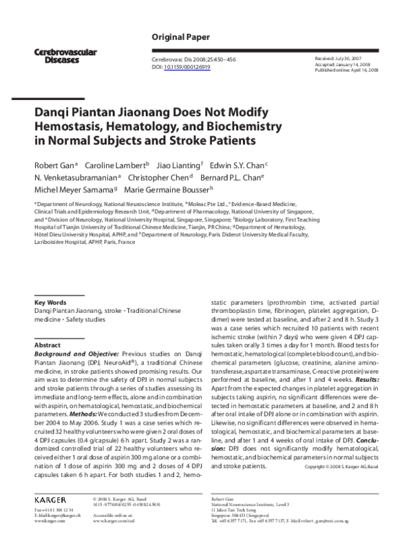 (PDF) Danqi Piantan Jiaonang Does Not Modify Hemostasis, Hematology ...