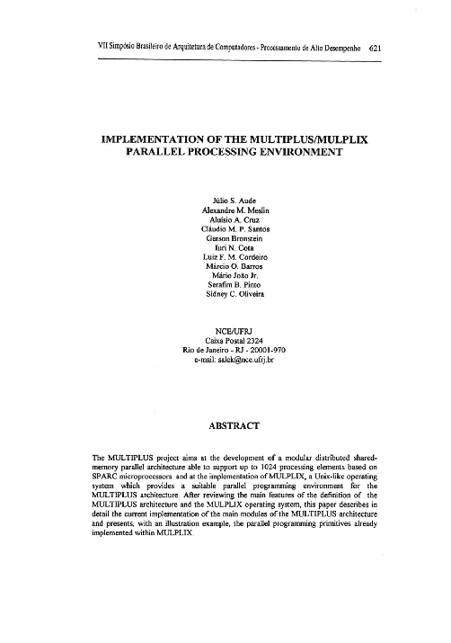 (PDF) Implementation of the Multiplus/Multiplix Parallel Processing Environment