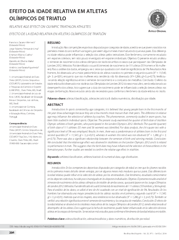 (PDF) Efeito da idade relativa em atletas olímpicos de triatlo