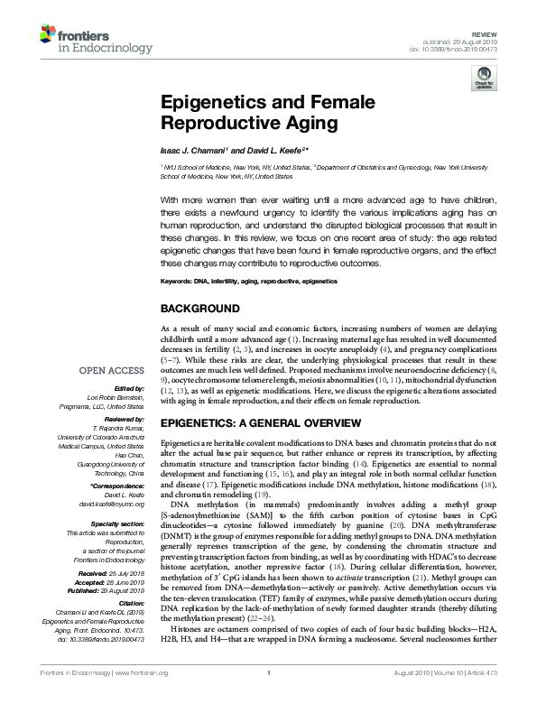 (PDF) Epigenetics and Female Reproductive Aging