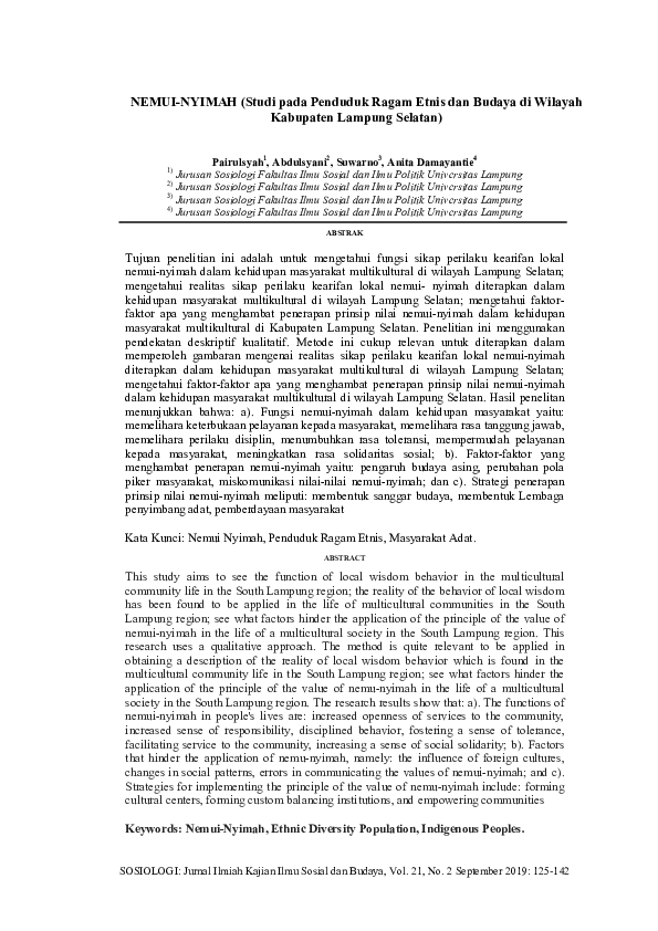 (PDF) NEMUI-NYIMAH (Studi pada Penduduk Ragam Etnis dan Budaya di Wilayah Kabupaten Lampung Selatan)