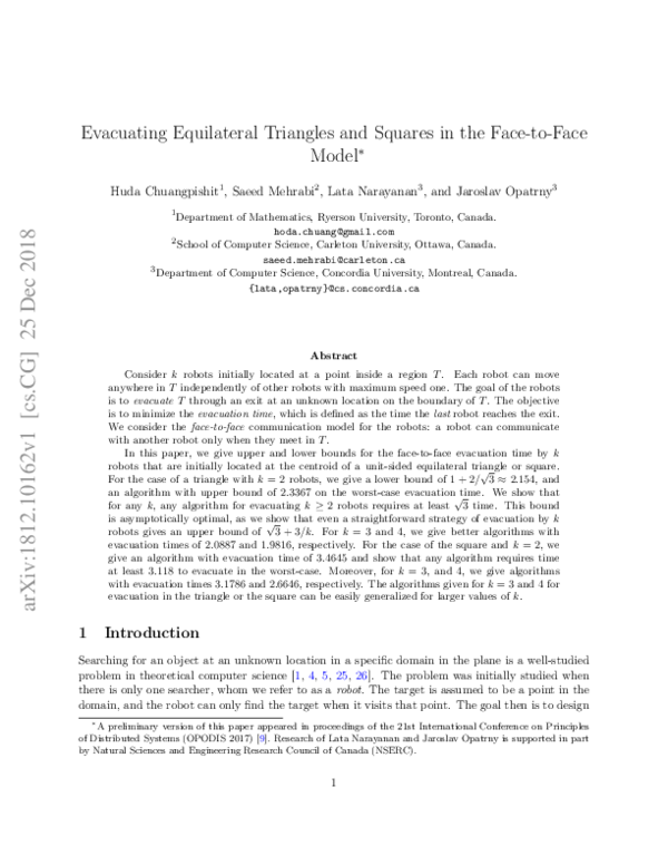 (PDF) Evacuating equilateral triangles and squares in the face-to-face ...