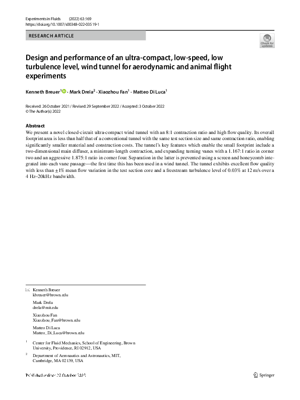 (PDF) Compact Low-Speed Wind Tunnel Design and Performance