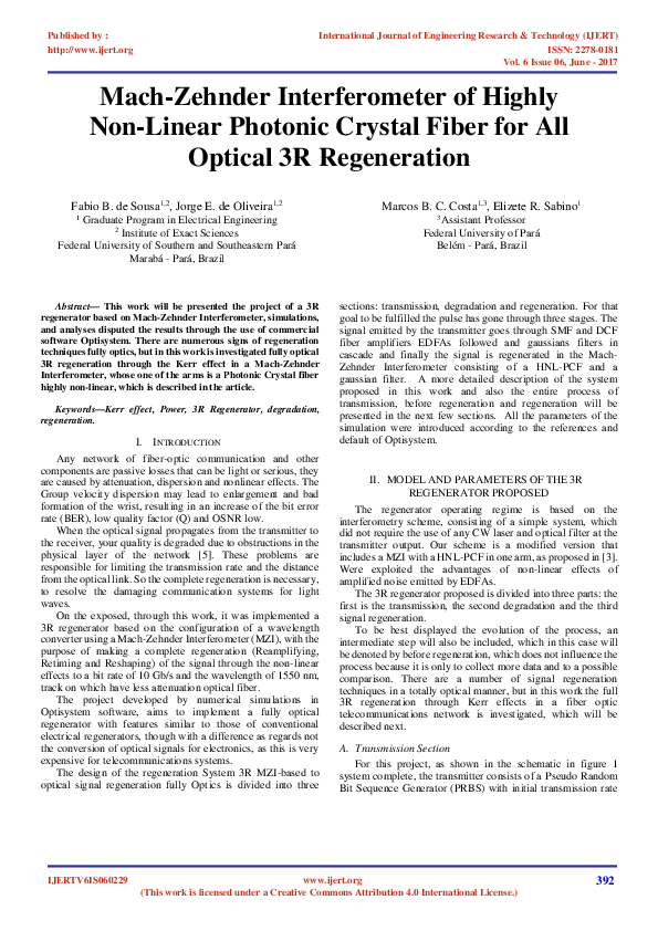 (PDF) Mach-Zehnder Interferometer of Highly Non-Linear Photonic Crystal Fiber for All Optical 3R ...