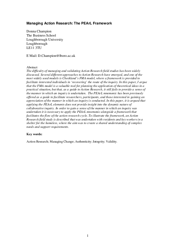 (PDF) Managing Action Research: The PEArL Framework | Donna Champion ...