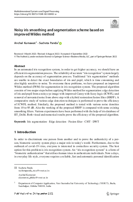 Pdf Noisy Iris Smoothing And Segmentation Scheme Based On Improved Wildes Method