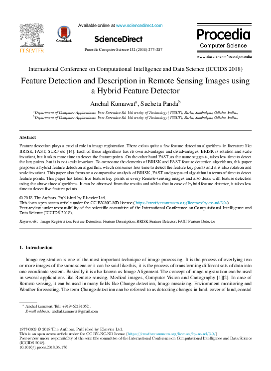 Pdf Feature Detection And Description In Remote Sensing Images Using A Hybrid Feature Detector 