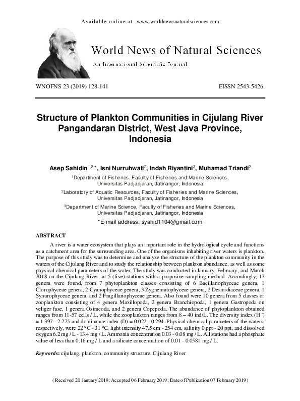(PDF) Structure of Plankton Communities in Cijulang River Pangandaran ...