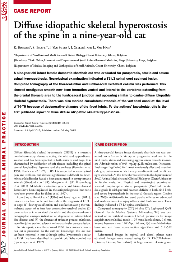 (PDF) Diffuse idiopathic skeletal hyperostosis of the spine in a nine ...